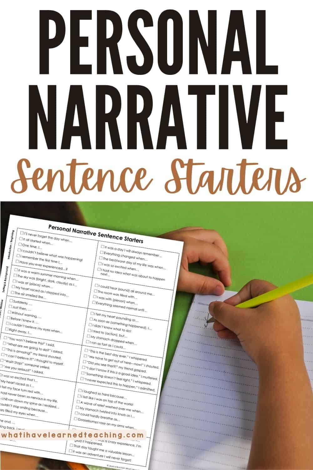 Personal Narrative Sentence Starters (Grades 3–5)