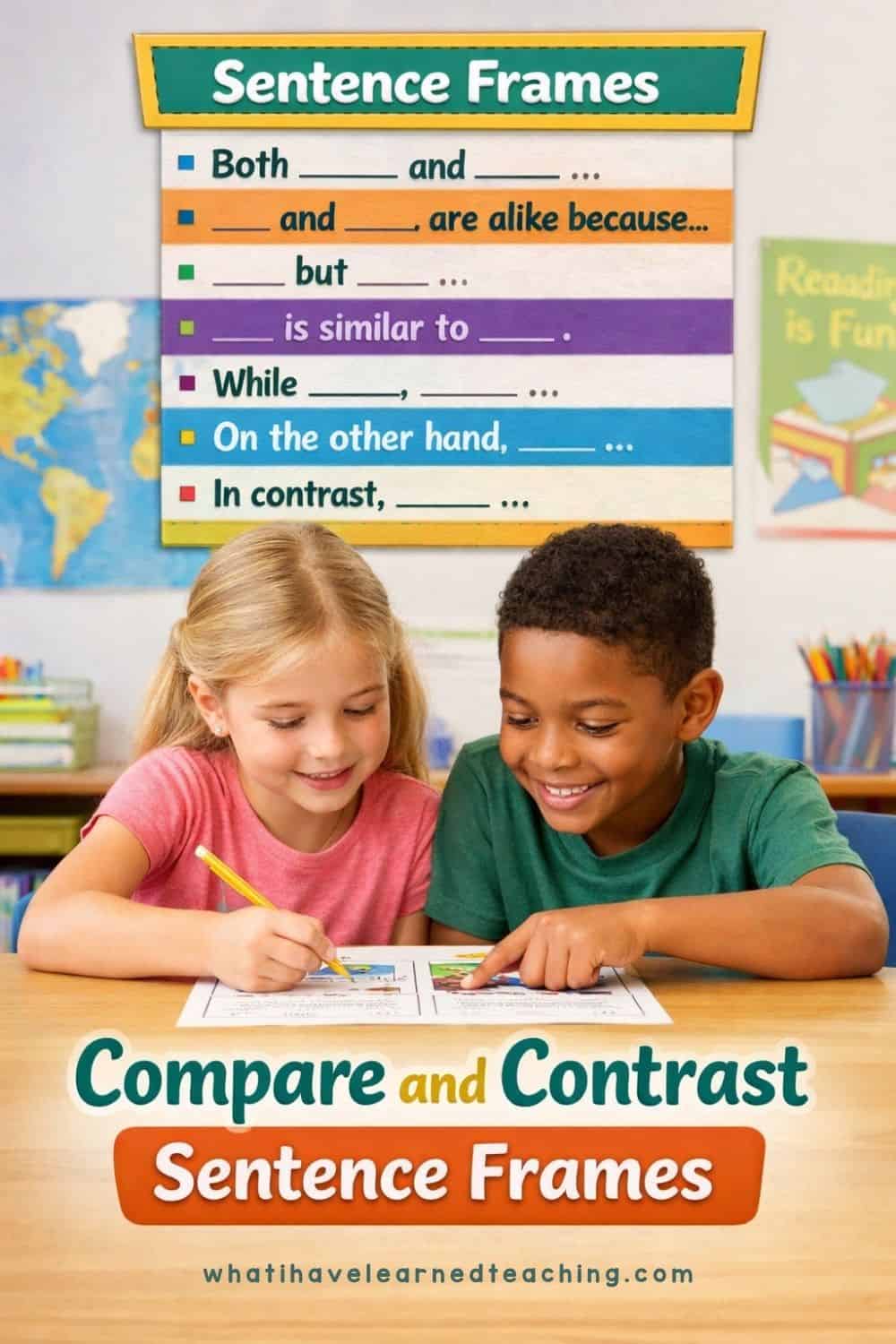 Compare and Contrast Sentence Starters and Frames for Kids